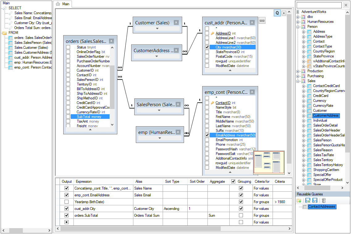 Visual Query Builder Sql Component For Net Winforms Aspnet Java Vcl And Activex