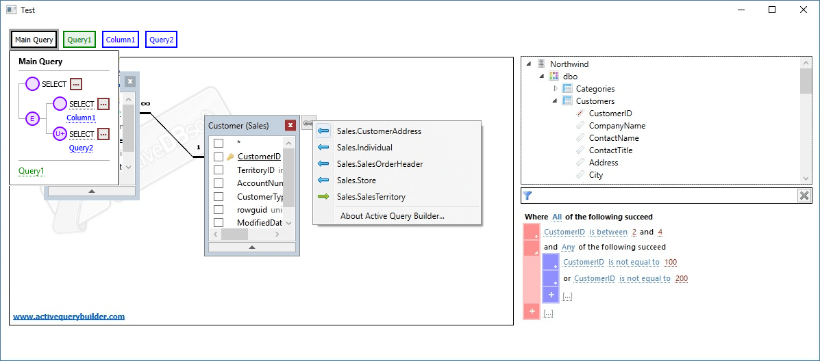 The first screenshot of Active Query Builder for WPF